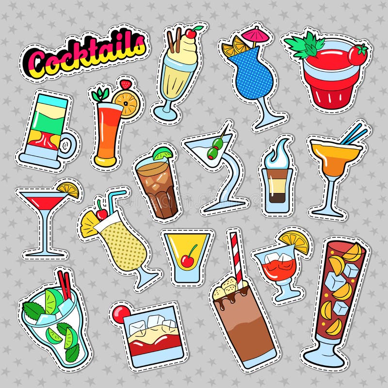 Cocktails and Drinks Set for Stickers, Badges and Patches Stock Vector ...