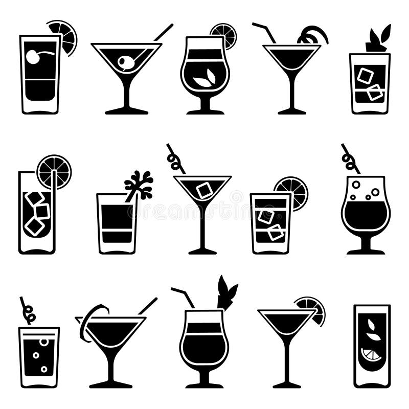 Cocktails And Drinks Vector Black Icons Stock Vector Illustration Of