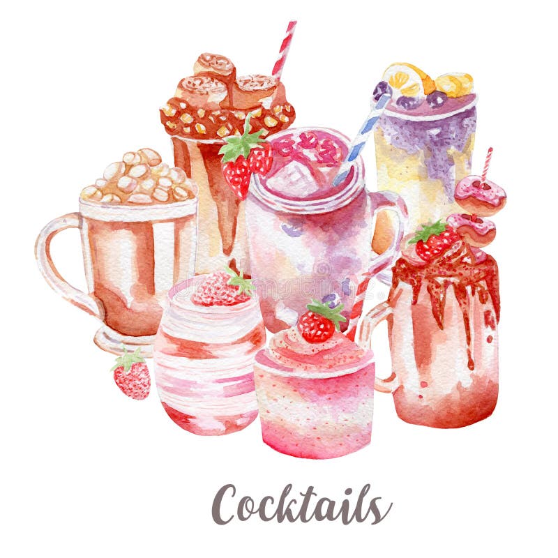 A Watercolor Drawing of Cocktails with a Watercolor Splash. Stock ...