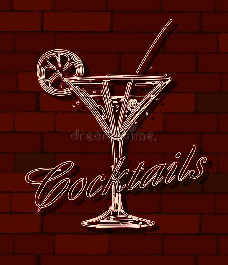 Cocktails neon sign stock illustration. Illustration of lounge - 37041392