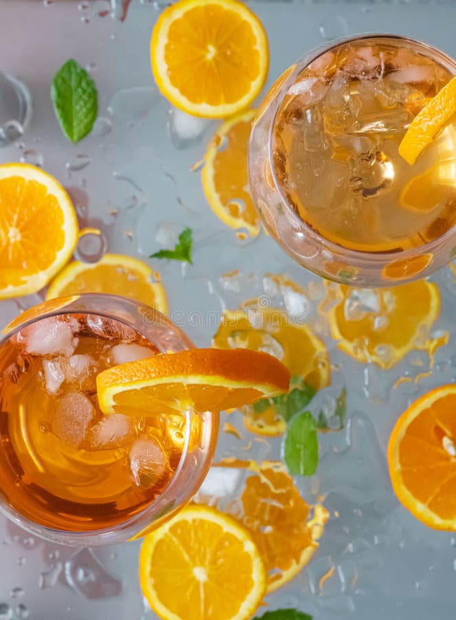 Cocktails with Orange and Ice. on the Table. Drinks Stock Photo - Image ...