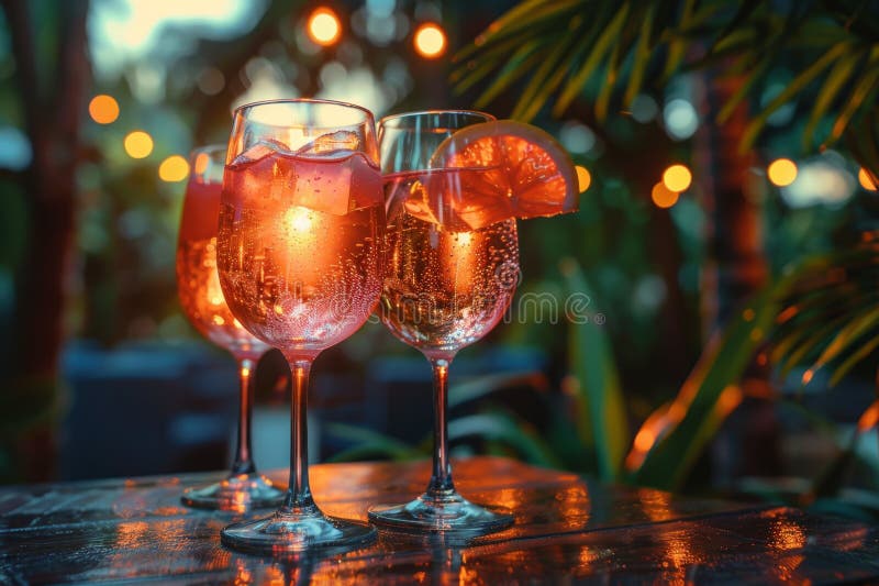 Cocktails on an Outdoor Table. Cocktail Party Stock Image - Image of ...