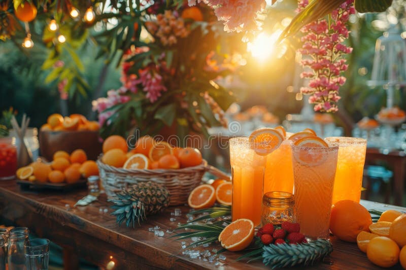 Cocktails on an Outdoor Table. Cocktail Party Stock Image - Image of ...