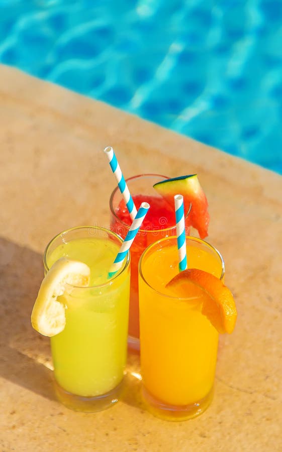 Cocktails by the Pool Drinks. Selective Focus Stock Image - Image of ...