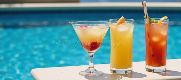 Cocktails by the Pool with Selective Focus Poolside Cocktail Hour Stock ...