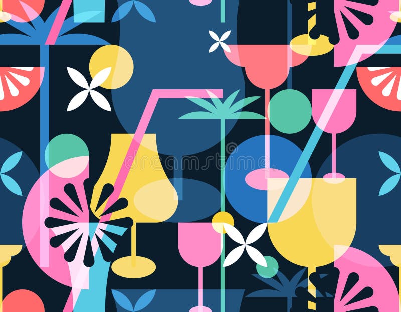 Cocktails Seamless Pattern. Summer Tropical Beach Bar Background ...