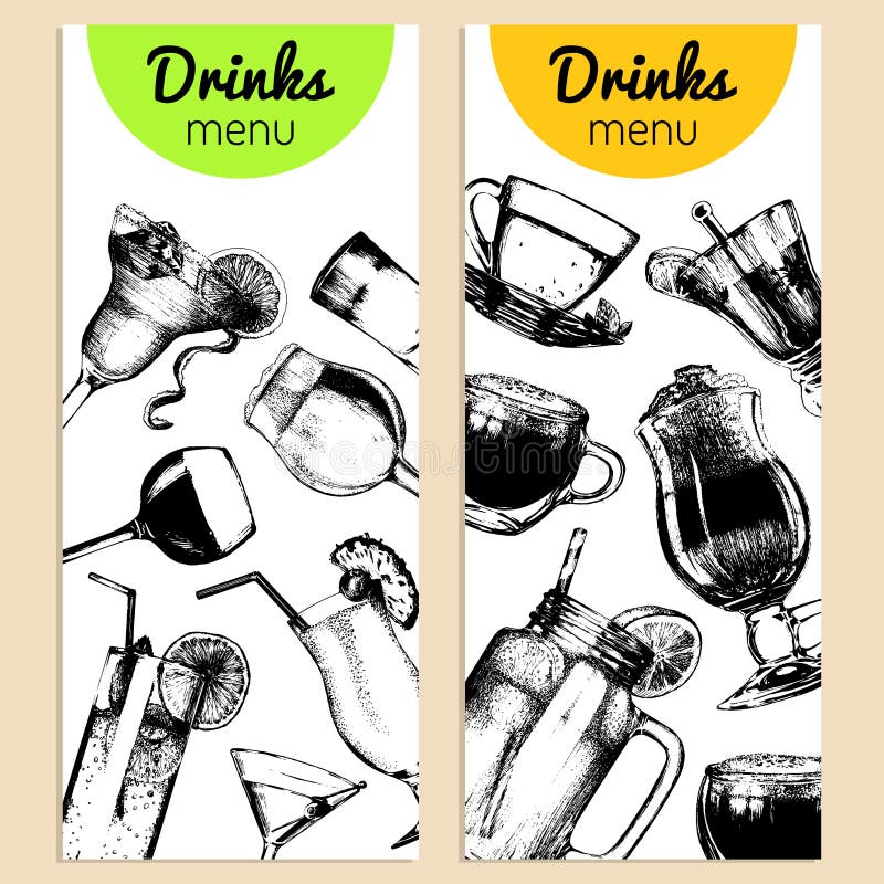 Cocktails,soft Drinks and Glasses for Bar,restaurant,cafe Menu. Hand ...