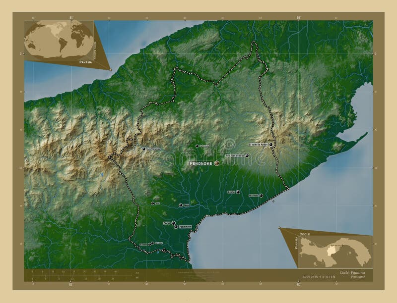 Cocle, Panama. Physical. Labelled Points of Cities Stock Illustration ...