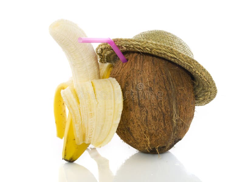Coco com amigo da banana foto de stock. Imagem de gostoso - 9593404