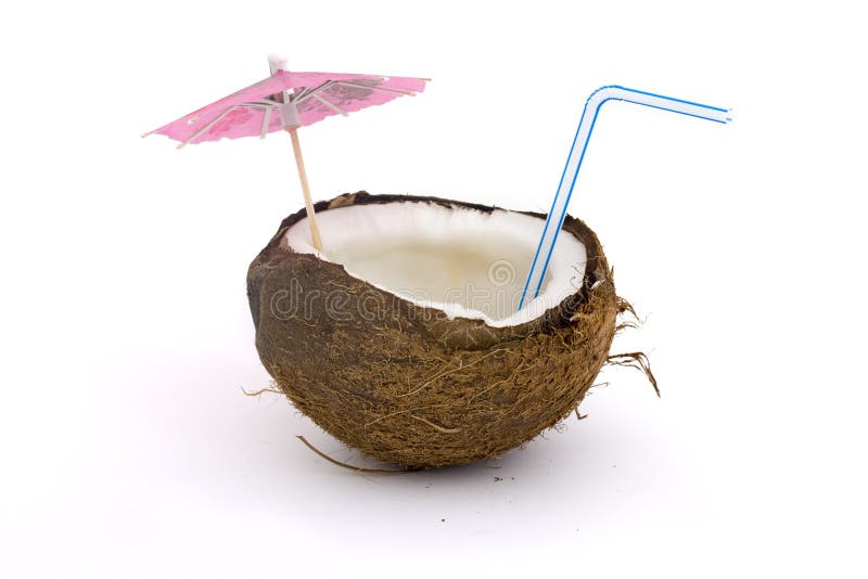 Coco Con Pajita Y Sombrilla Foto de archivo - Imagen de vegetariano ...