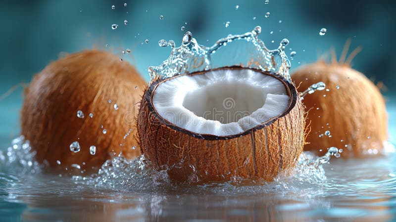 Refreshing Coconut Fruit Splashing in Clear Water Stock Photo - Image ...
