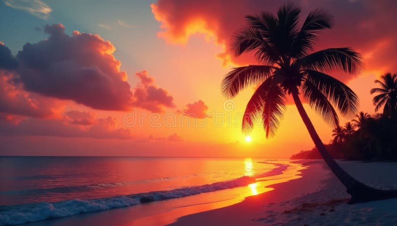 Coco Palm Silhouette at Sunset, Idyllic Beach Scene, Paradise, Coconut ...