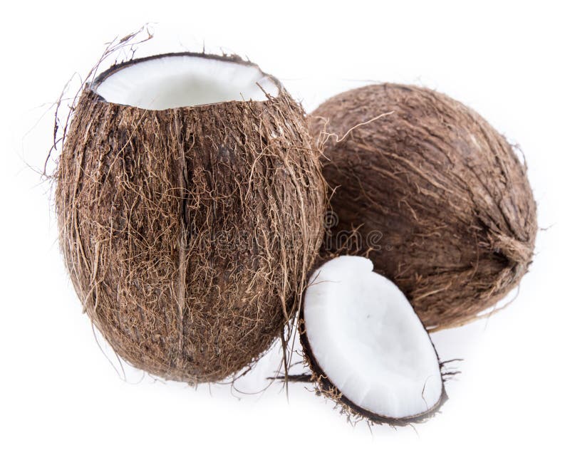 Coco Rachado Isolado No Branco Imagem de Stock - Imagem de rachado ...