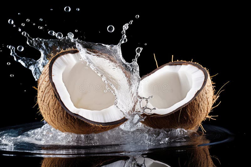 Coco Rayado Con Agua Salpicado Concepto Tropical De Verano. Stock de ...