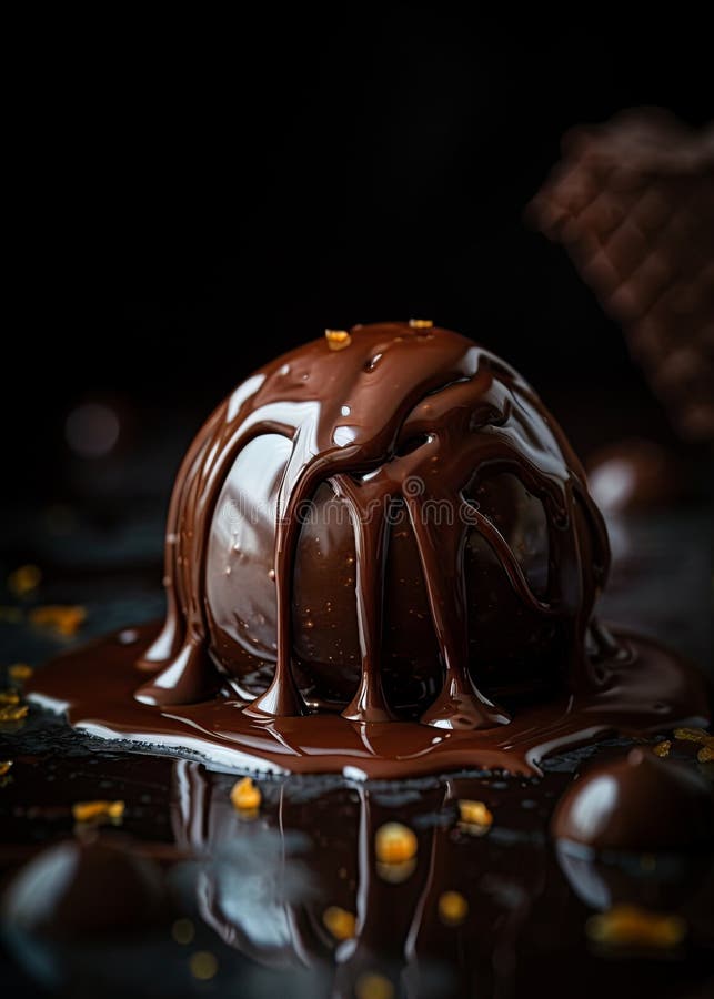 Cocoa Ball with Melted Chocolate. Sweets with Shiny Brown Icing ...