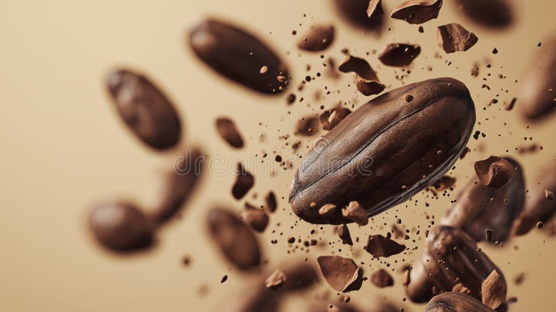 Cocoa Bean Burst Explosion with Chocolate Pieces, Copy Space Stock ...