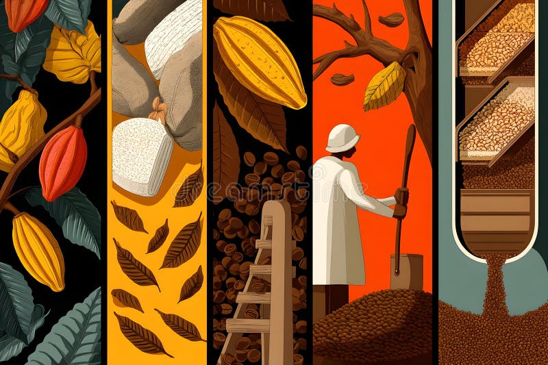 Cocoa Bean Processing Stages Stock Illustration - Illustration of ...