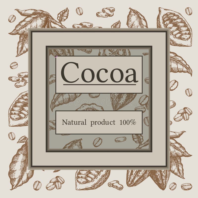 Cocoa Bean Tree Design Template. Engraved Style Illustration. Chocolate ...