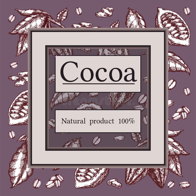 Cocoa Bean Tree Design Template. Engraved Style Illustration. Chocolate ...