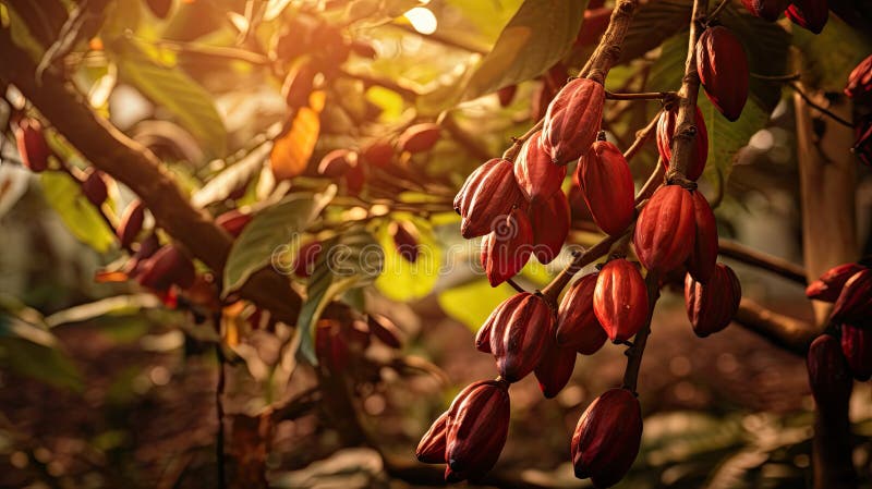Cocoa Bean on the Tree in the Forest, Food Concept Stock Illustration ...