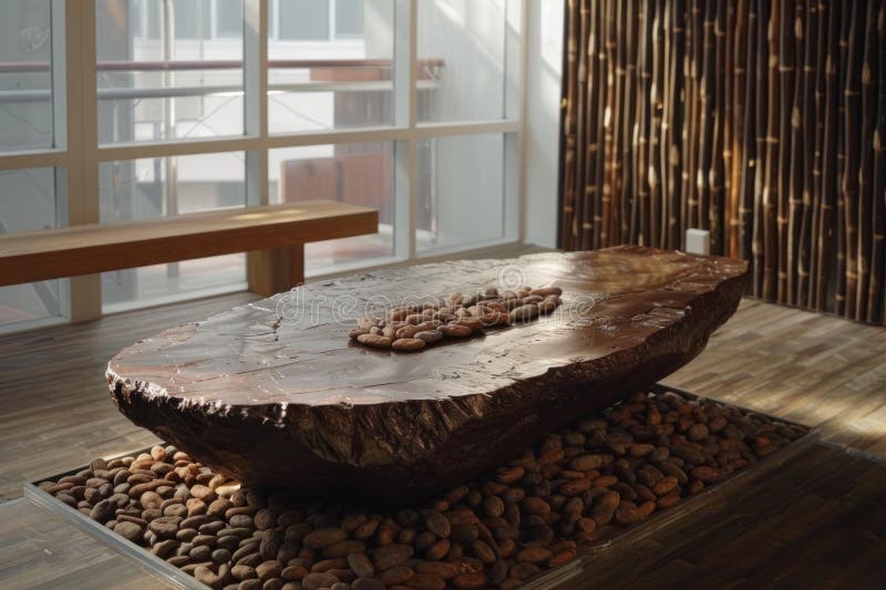 Large Stone Slab Displaying Cocoa Beans in Modern Interior Design Stock ...