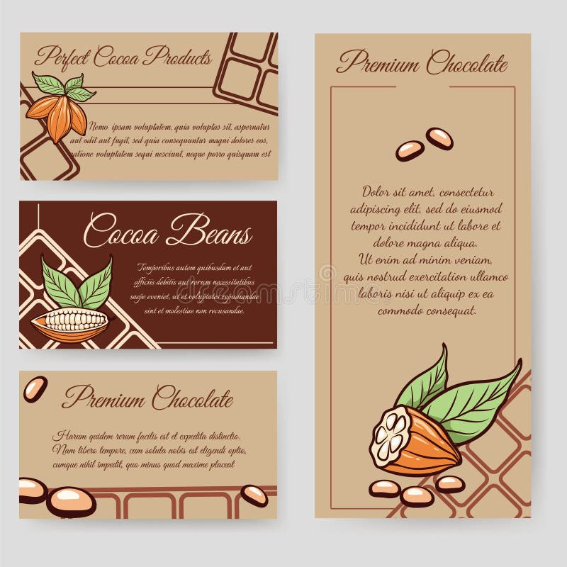Cocoa Beans and Chocolate Cards Set Stock Vector - Illustration of ...