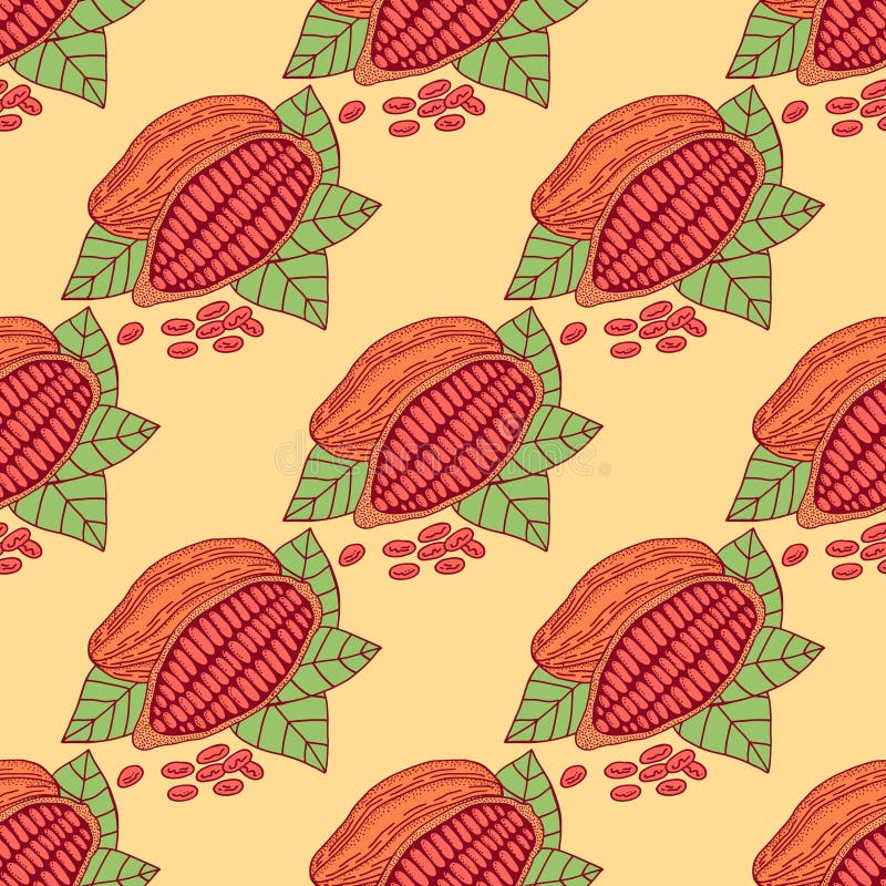 Cocoa Beans - Colorful Seamless Pattern. Hand Drawn Bright Backdrop ...