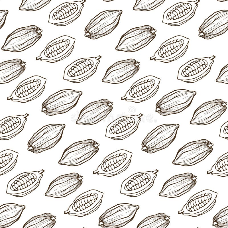 Cocoa Beans Seamless Pattern. Cocoa Tree Illustration. Engraved Style ...