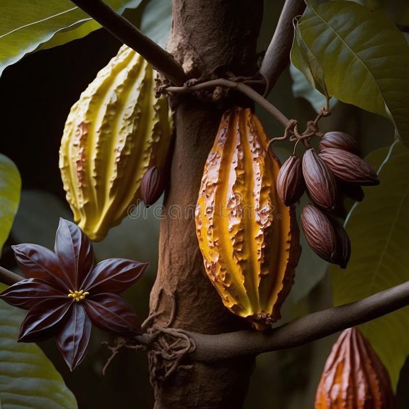 Cocoa Beans on a Tree. Generative AI Stock Image - Image of leaf ...