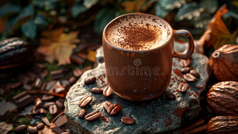 Cocoa-dusted Coffee on Rustic Stone Stock Illustration - Illustration ...