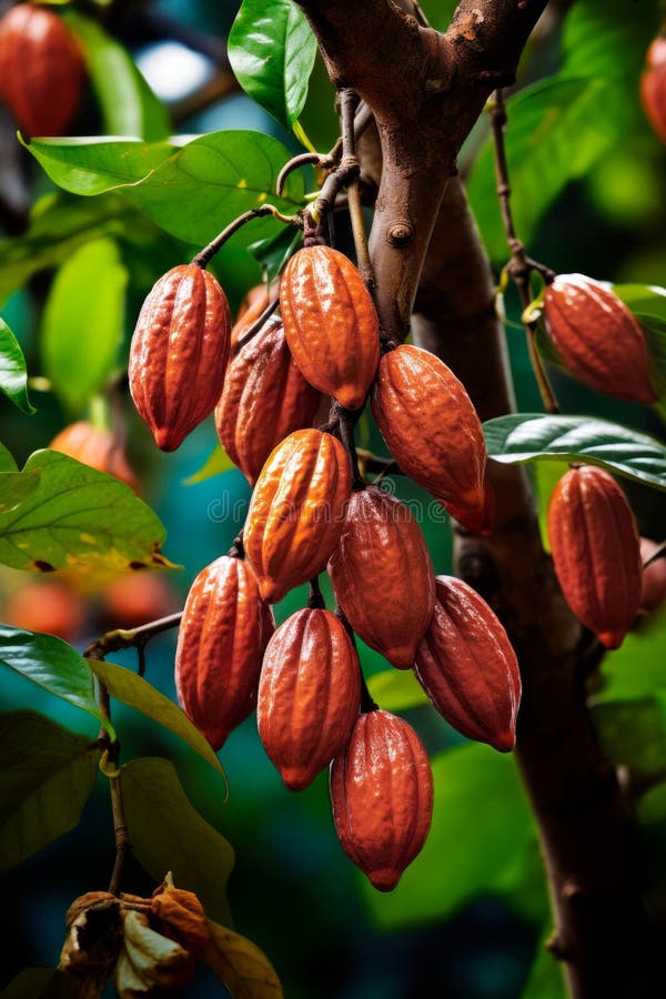 Cocoa Fruit Growing on a Cocoa Tree Stock Illustration - Illustration ...