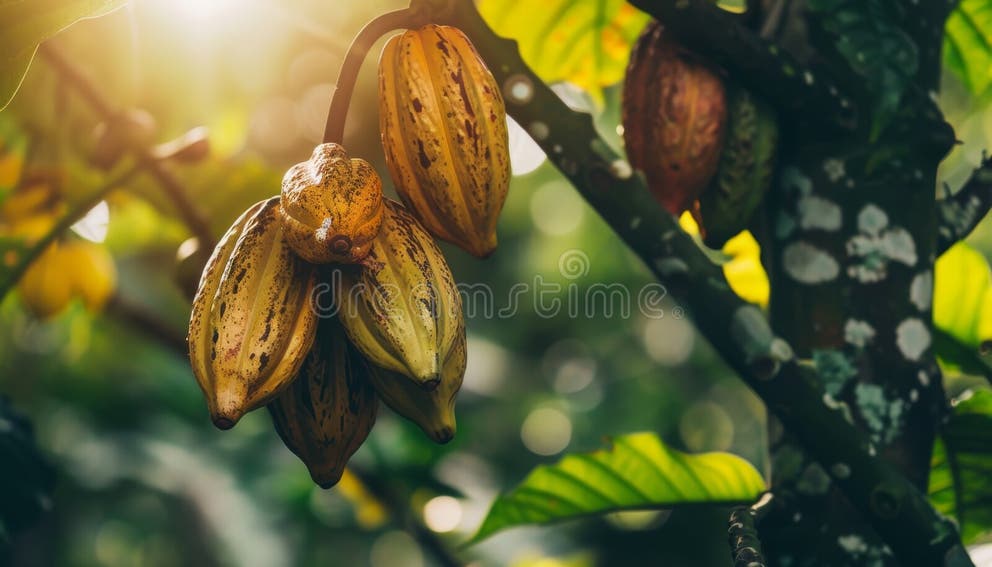 Cocoa Fruit Hanging on the Tree Stock Illustration - Illustration of ...