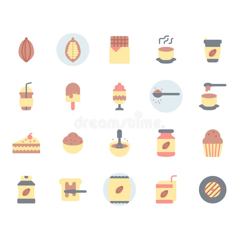 Cocoa Icon and Symbol Set in Flat Design Stock Vector - Illustration of ...