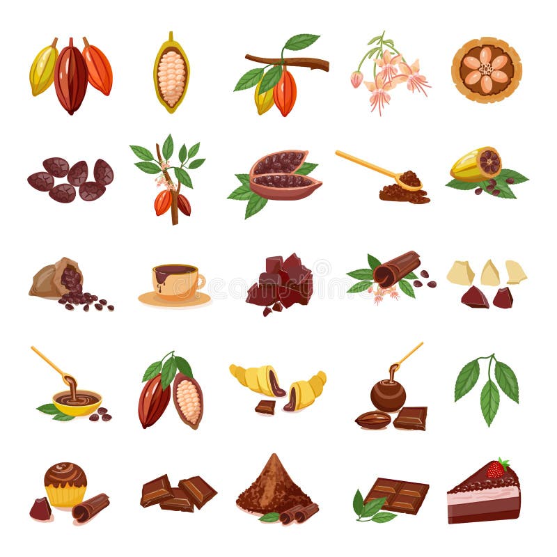 Cocoa Icons Set Cartoon Vector. Chocolate Leaf Stock Vector ...