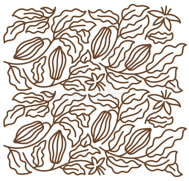 Cocoa Line Ornament. Chocolate Pack Design Background. Beans and ...