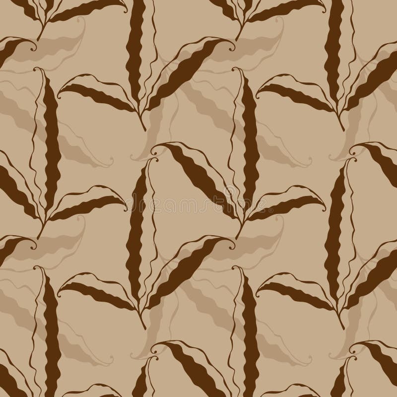 Cocoa Pattern with Leaves or Pods of Plant, Brown Background. Botanical ...