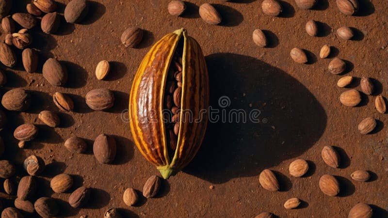 Open Cacao Pod with Seeds on Rustic Background Stock Illustration ...