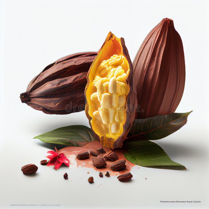Cocoa Pods with Cocoa Leaf on a White Background Stock Illustration ...