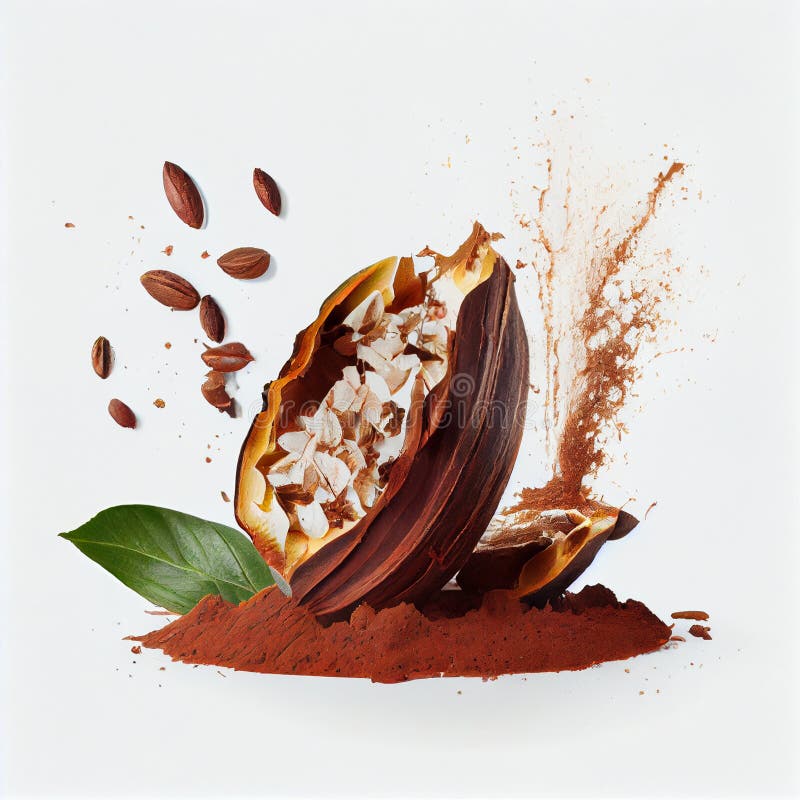 Cocoa Pods with Cocoa Leaf on a White Background Stock Illustration ...
