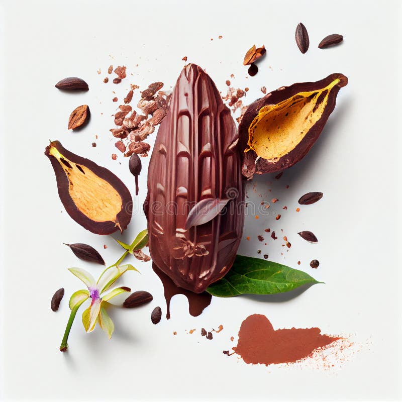 Cocoa Pods with Cocoa Leaf on a White Background Stock Illustration ...