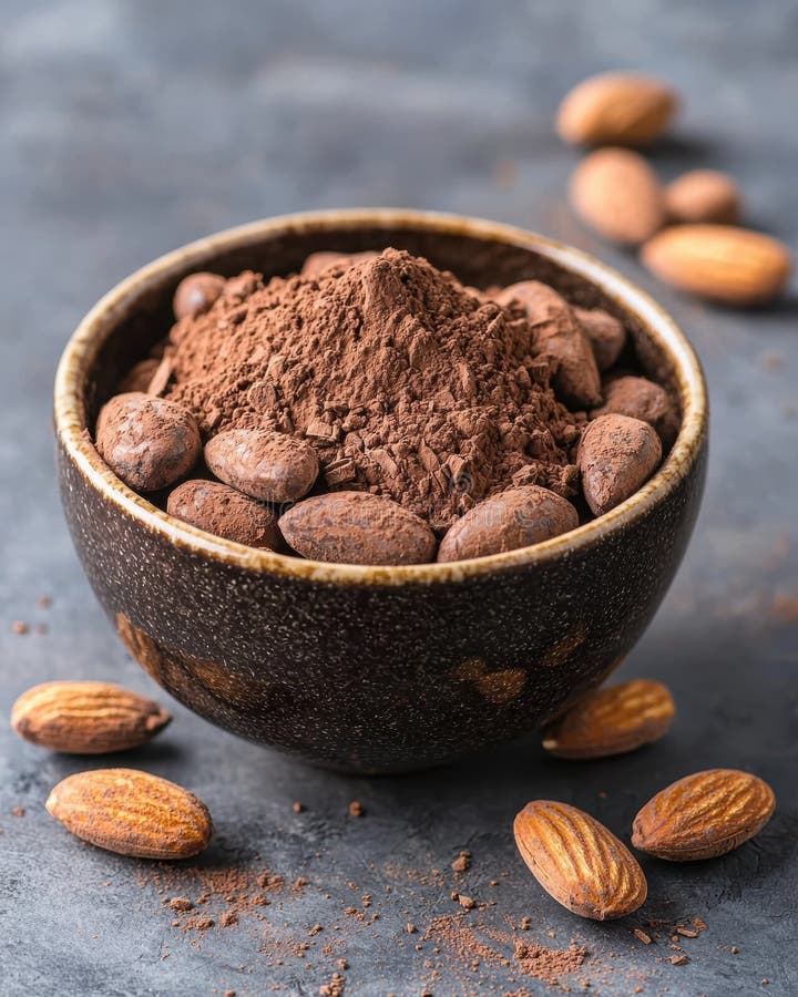 Cocoa Powder and Almonds in a Bowl Stock Illustration - Illustration of ...