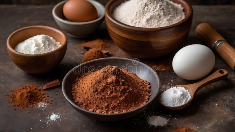 Cocoa Powder and Baking Essentials: a Rustic Flat Lay Featuring Flour ...