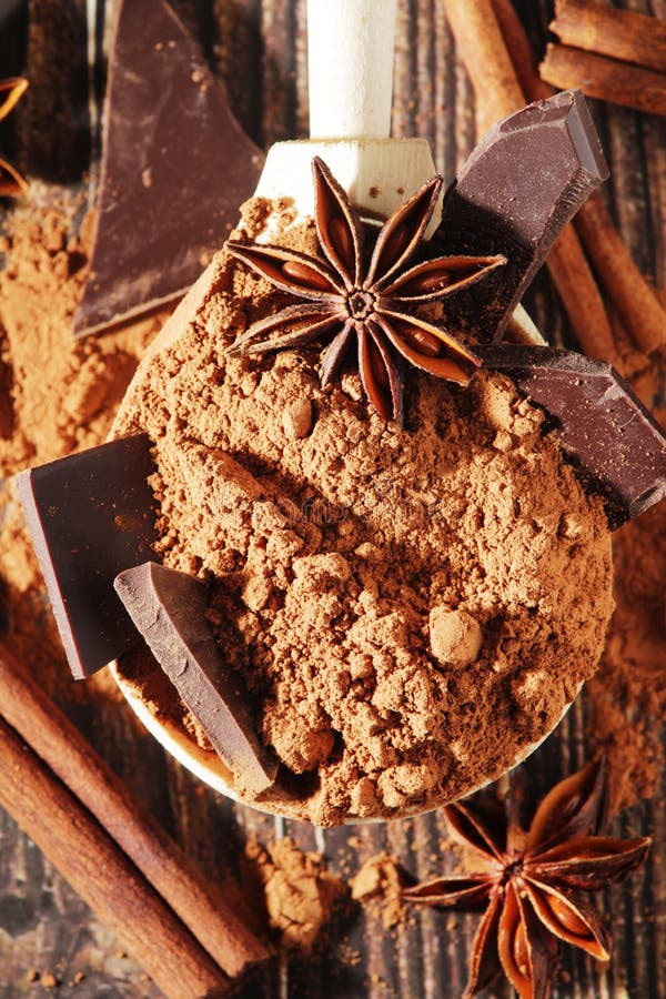 Cocoa Powder and a Bar of Dark Chocolate Stock Photo - Image of dark ...