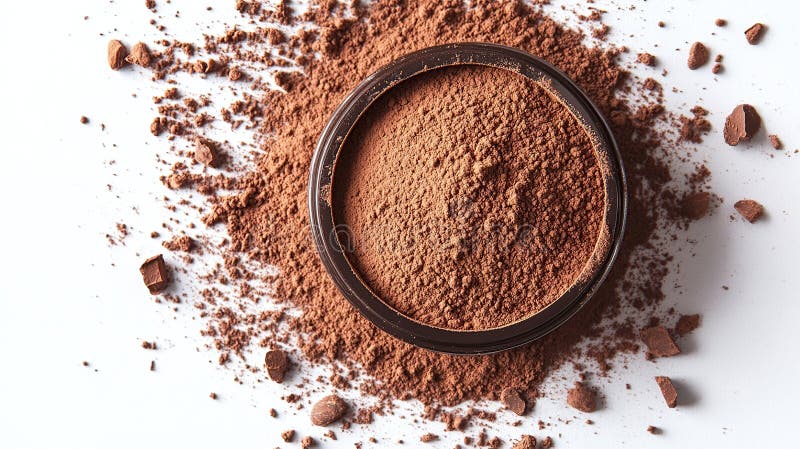 Cocoa Powder in a Brown Container, Scattered on a White Background ...