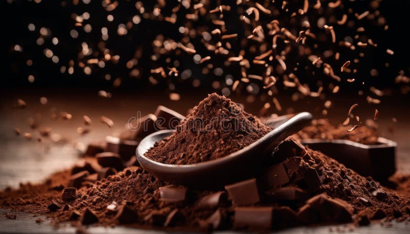 Cocoa Powder and Chocolate Pieces Explosion Stock Image - Image of ...