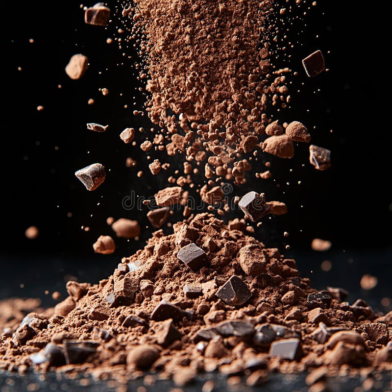 Cocoa Powder and Chunks Cascade in Dramatic Display Stock Illustration ...