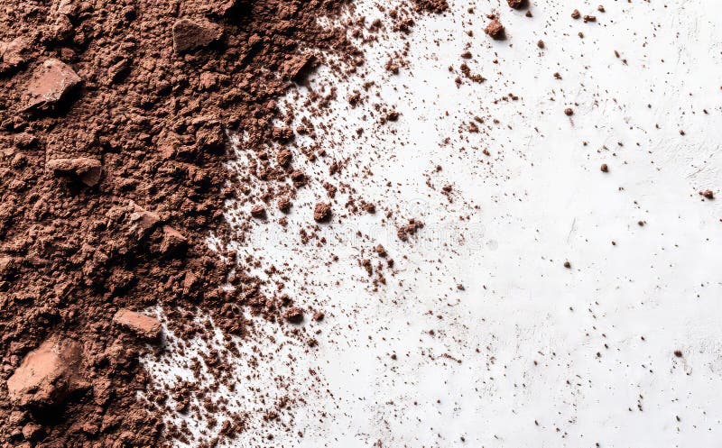 Cocoa Powder and Chunks are Scattered Across a White Surface ...