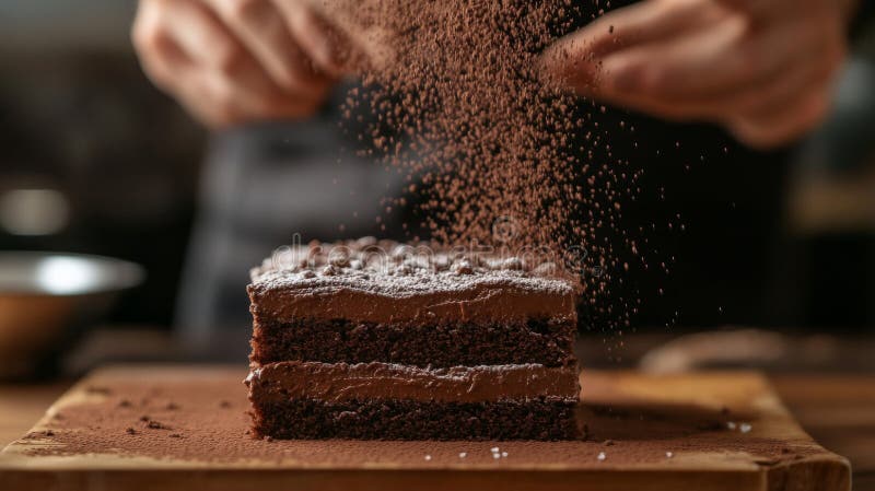 Cocoa Powder Dusting a Delicious Chocolate Cake Stock Illustration ...