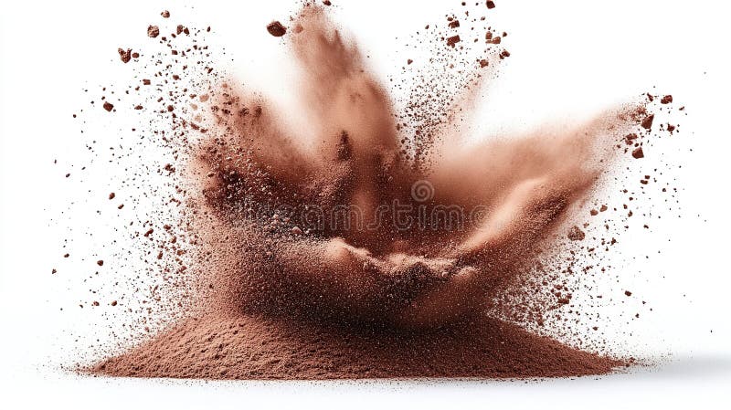 Cocoa Powder Explosion Brown Dust Cloud Bursts from Pile on White ...
