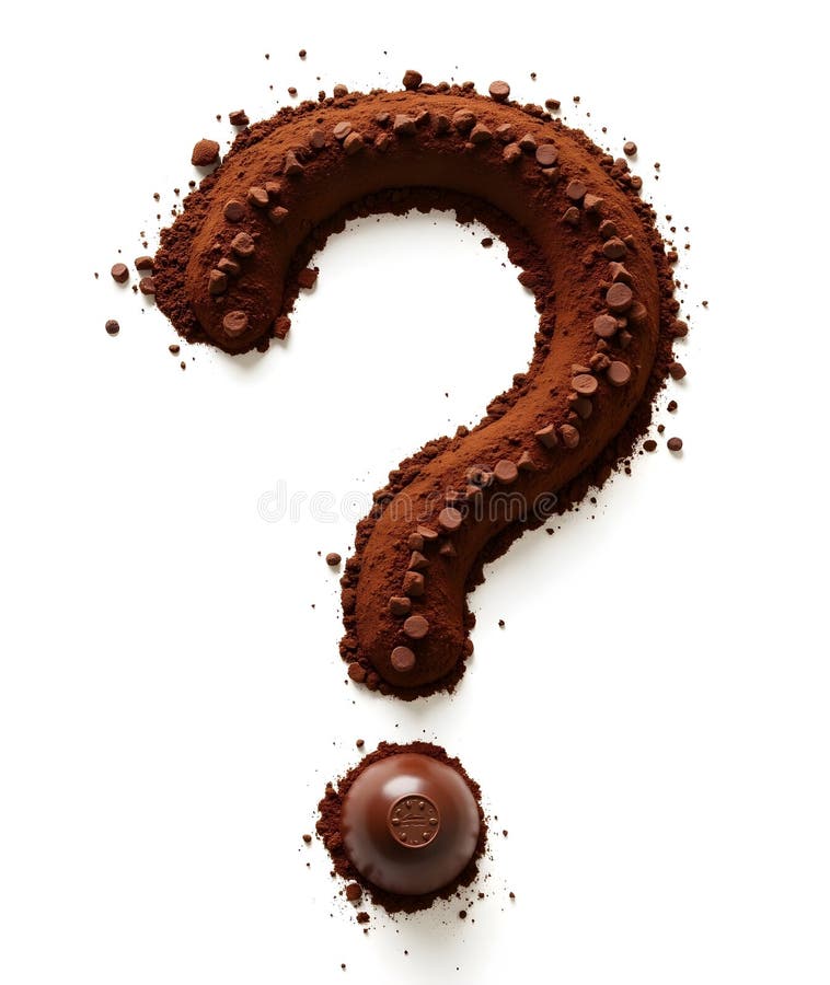 Cocoa Powder Question Mark with Chocolate Chips and Truffle on White ...